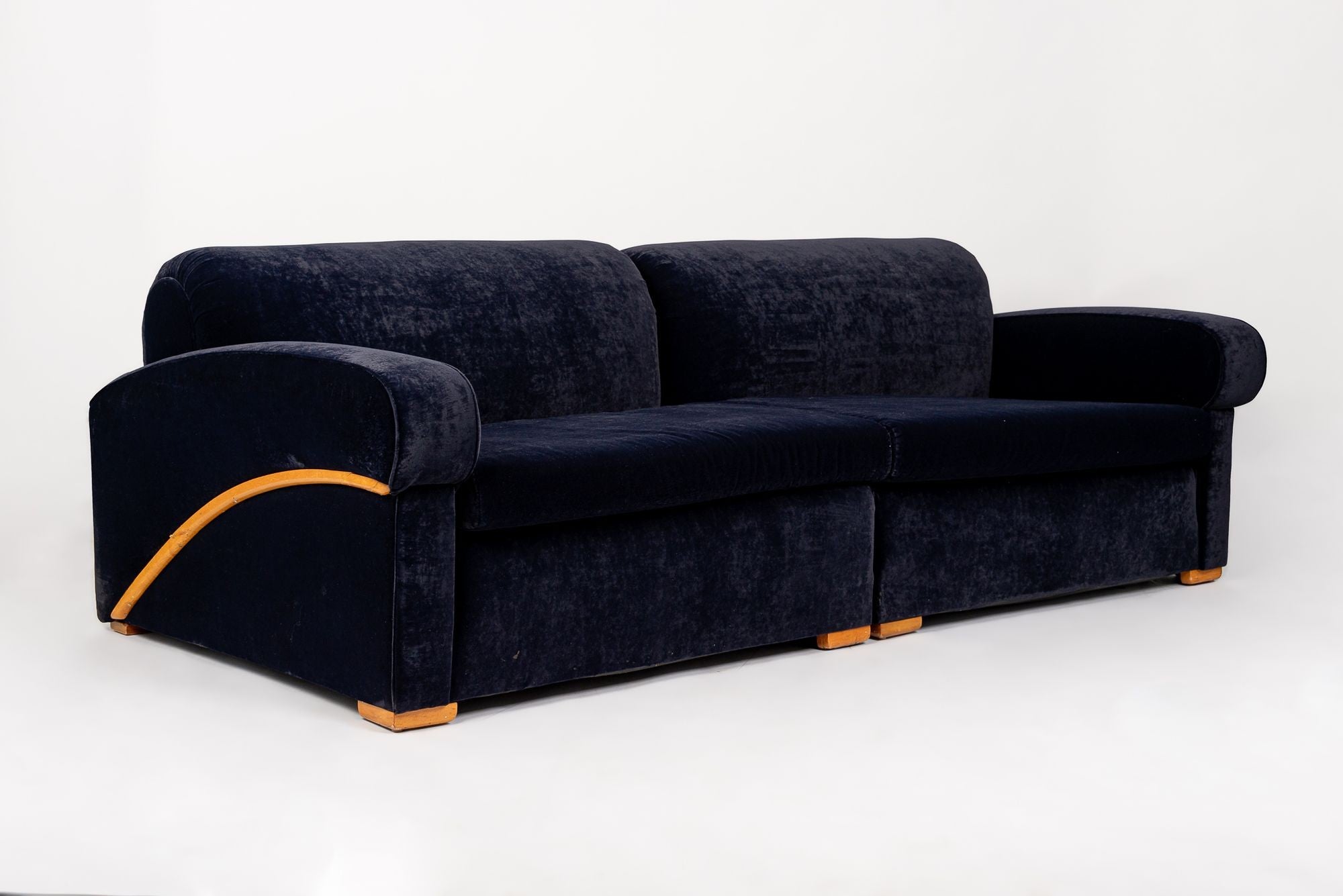Antique Art Deco Navy Blue Velvet Sofa Couch 1940s – CAPSULE