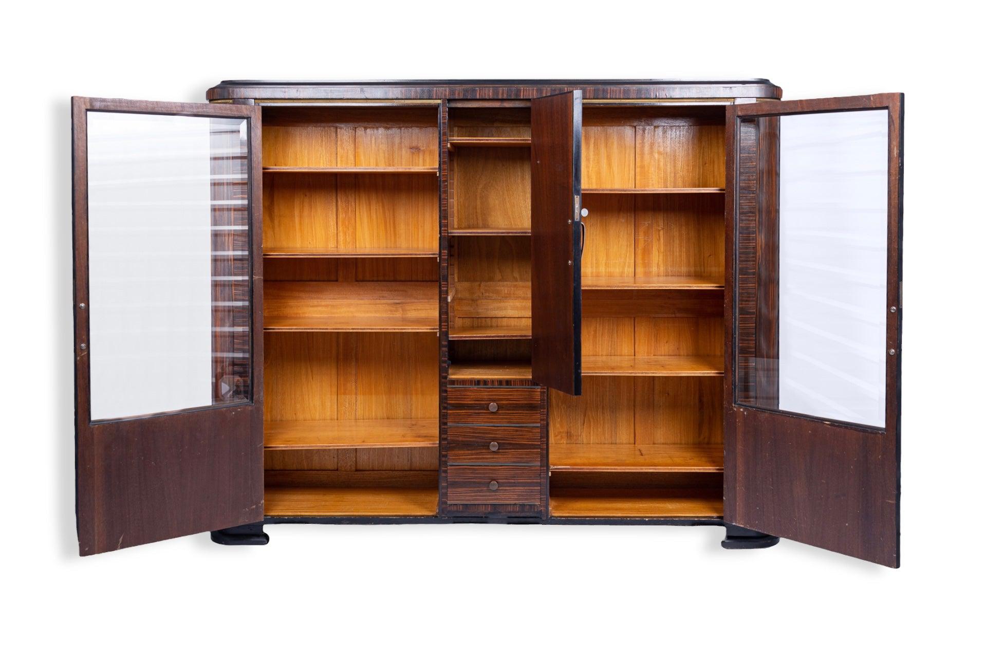 Antique Art Deco Zebra Wood and Glass Display Cabinet, 1930s – capsule